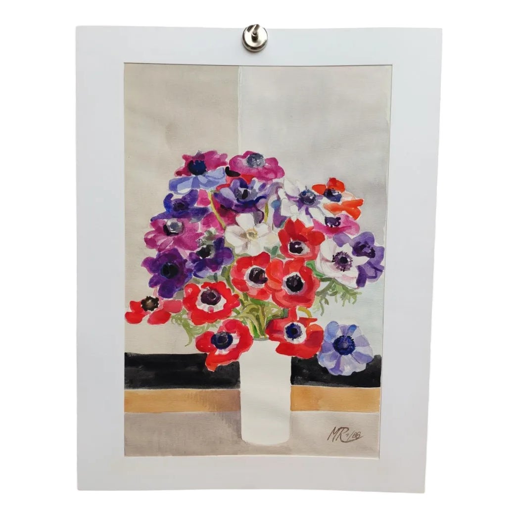 Michel Roubille, Bouquet of Flowers, 1988, Watercolor | Chairish