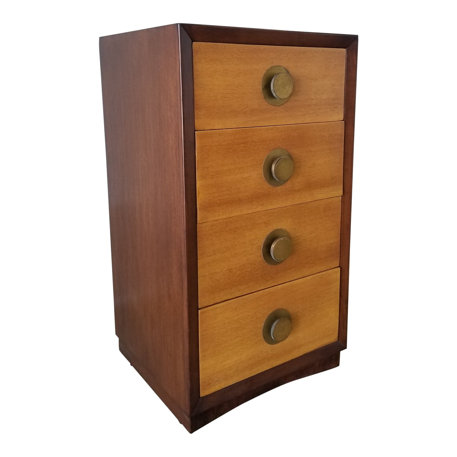 1930s Art Deco Bronze Handled Designer 4-Drawer Nightstand | Chairish