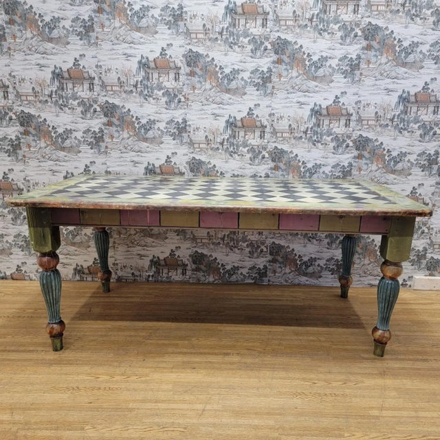Vintage Pine Hand Painted 6 Seat Dining Table | Chairish