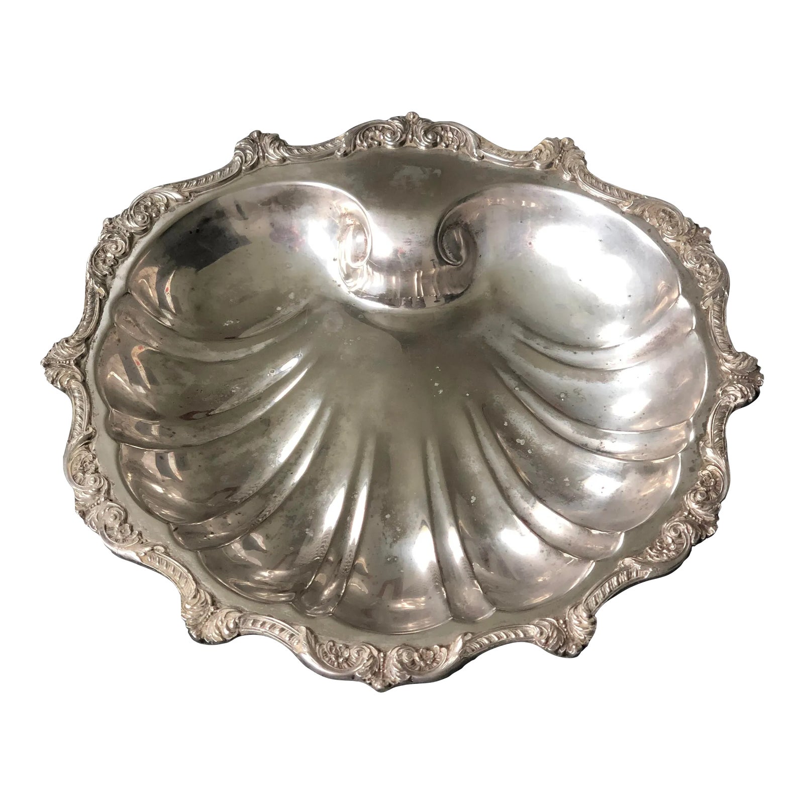 Vintage Poole “Old English” Silverplate Footed Shell Platter | Chairish