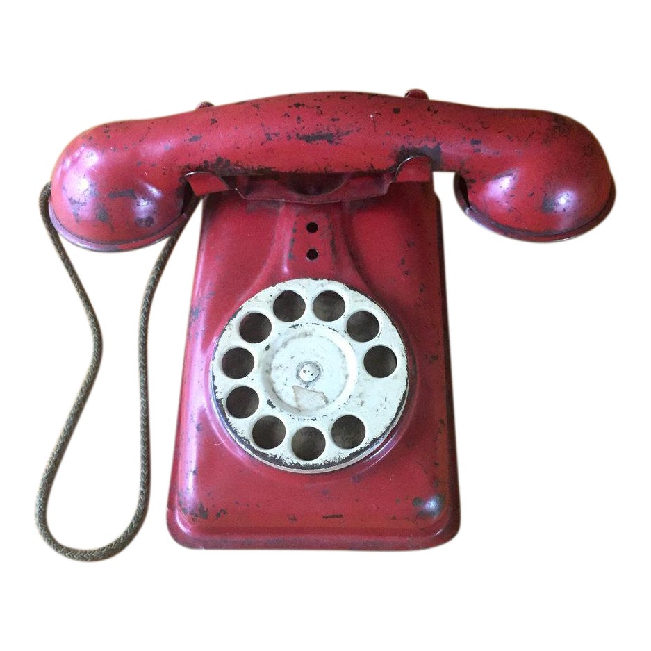 Red Pressed Steel Telephone Toy | Chairish
