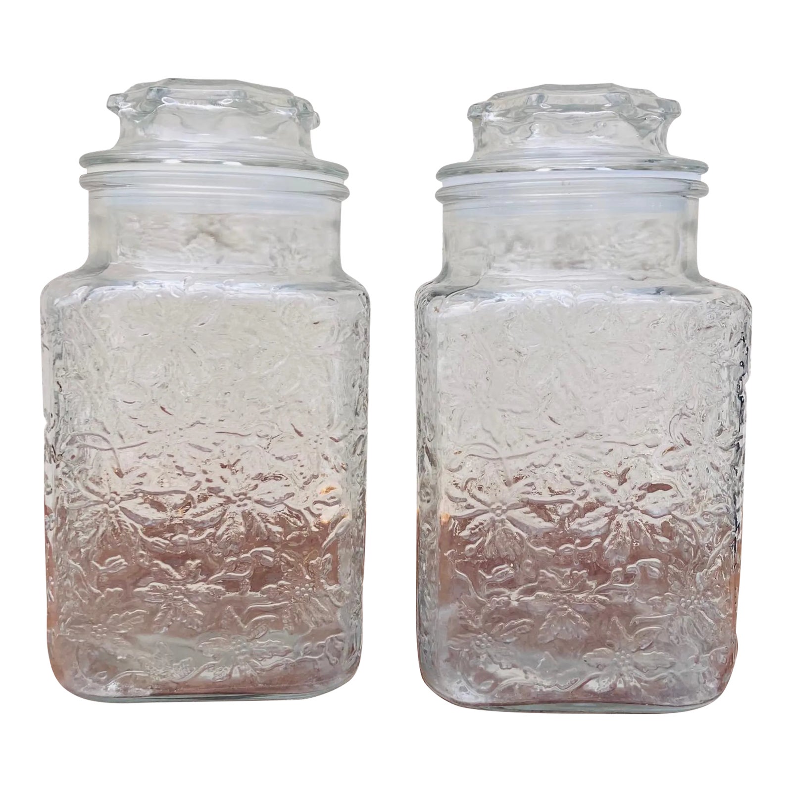 Pair of Vintage Crystal Glass Jars With Lids | Chairish