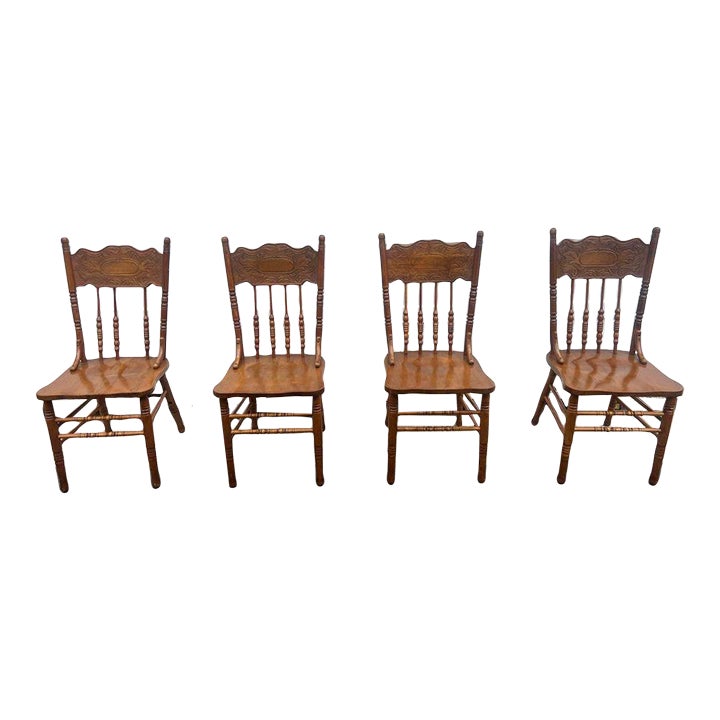 Mid 20th Century Vintage Set of Four Oak Pressed Back Dining Chairs ...