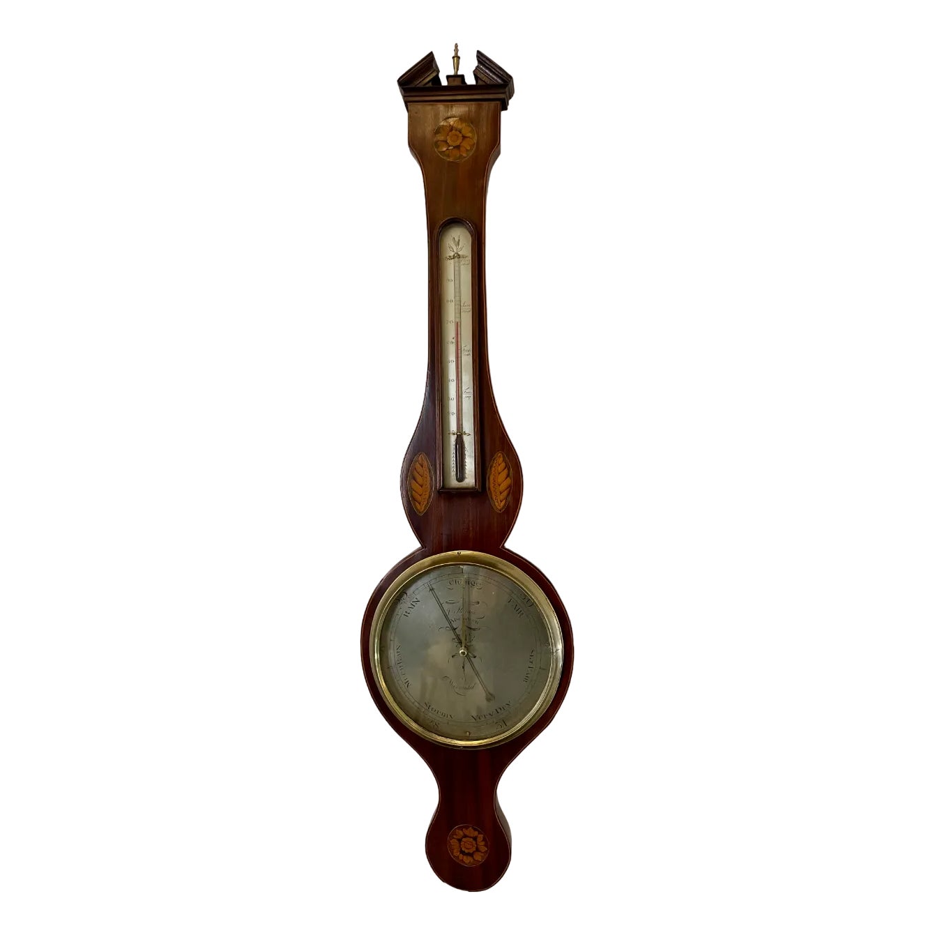 George III Mahogany Inlaid Banjo Barometer, 1800s | Chairish