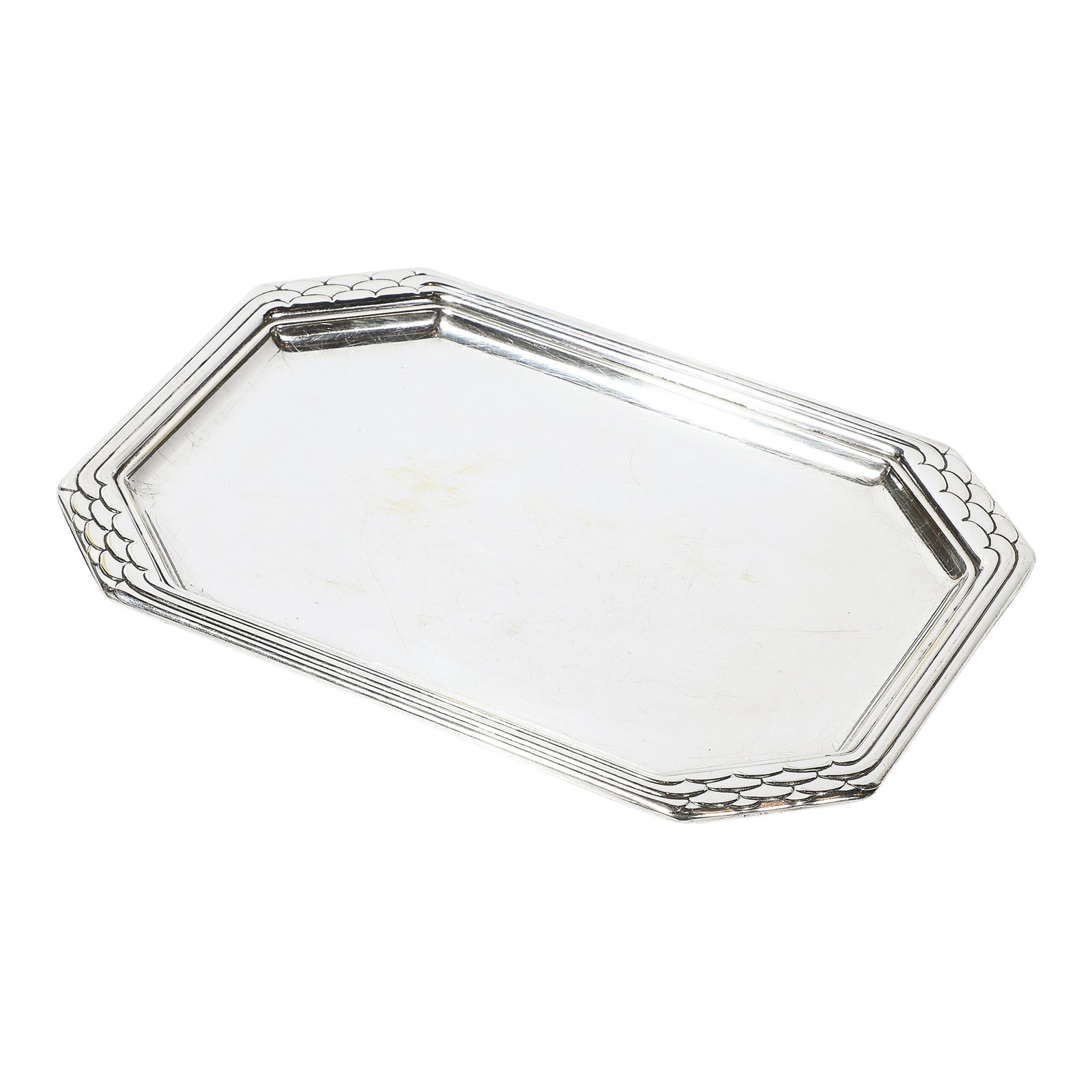 Art Deco Octagonal Silver Plated Tray W/Imbricated Detailing | Chairish