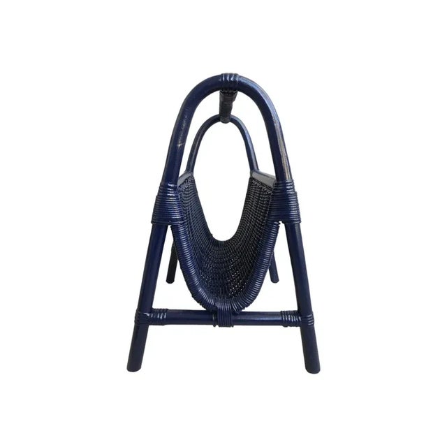 Vintage Navy Blue Rattan Magazine Rack | Chairish