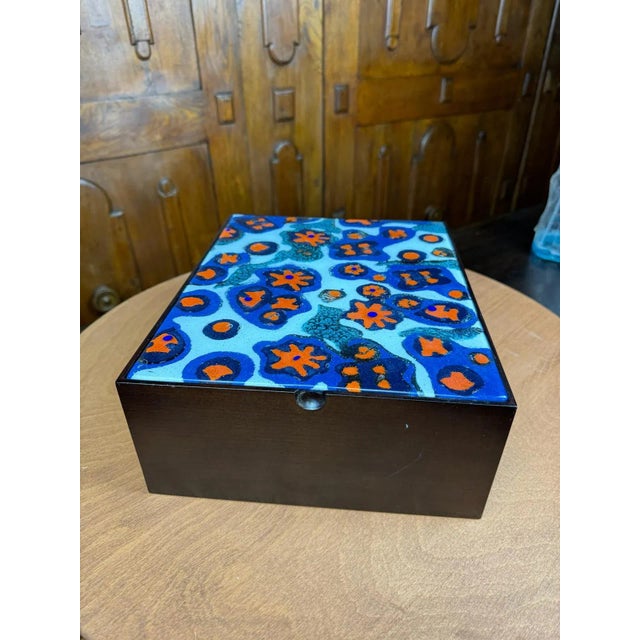Colorful Decorative Coffee Table Box With Hand Blown Glass Top | Chairish