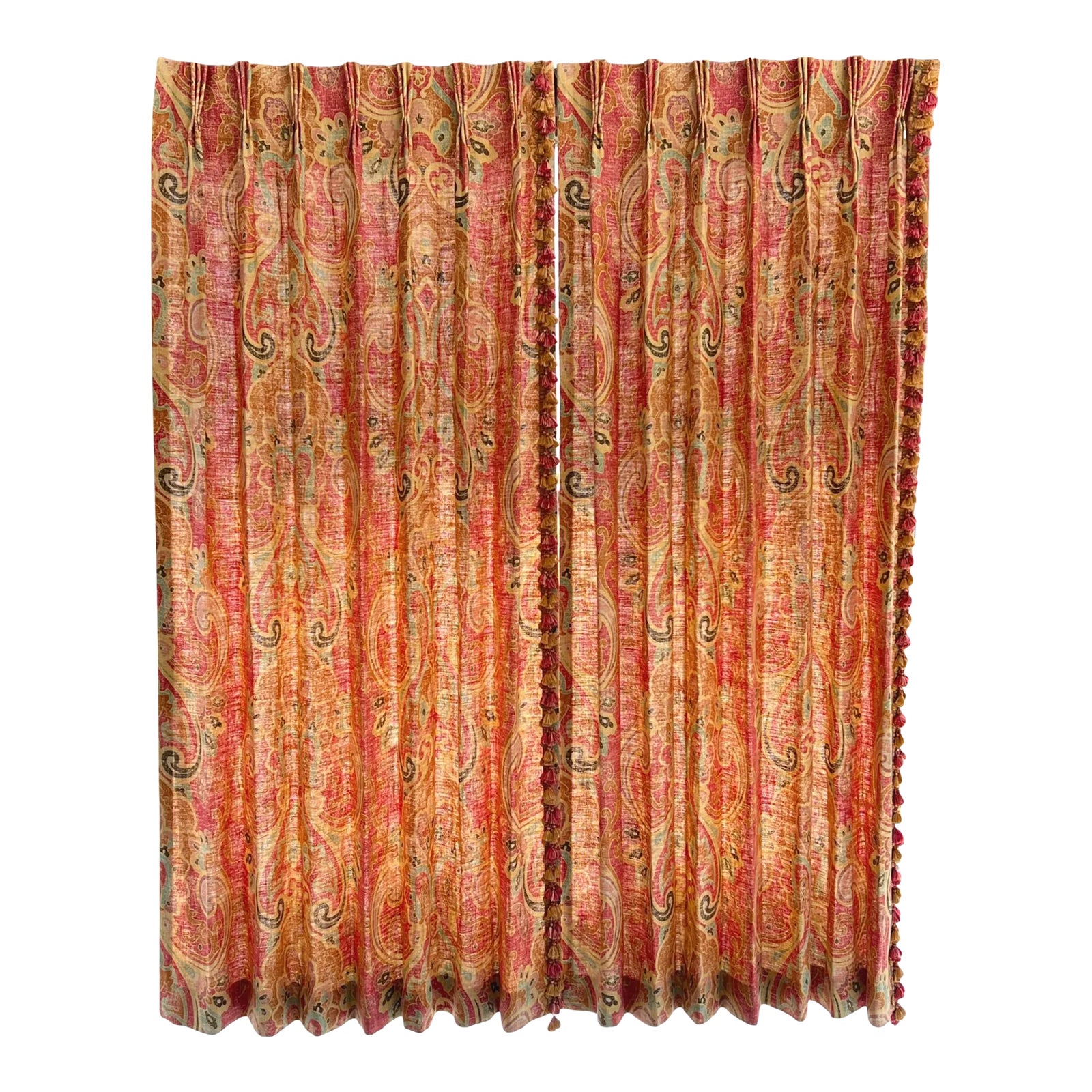 Boho Chic Linen Drapery Panels- Pair | Chairish