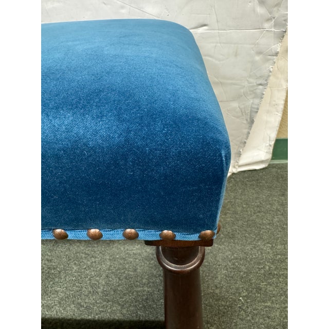 Custom Old World Blue Velvet Stool | Chairish