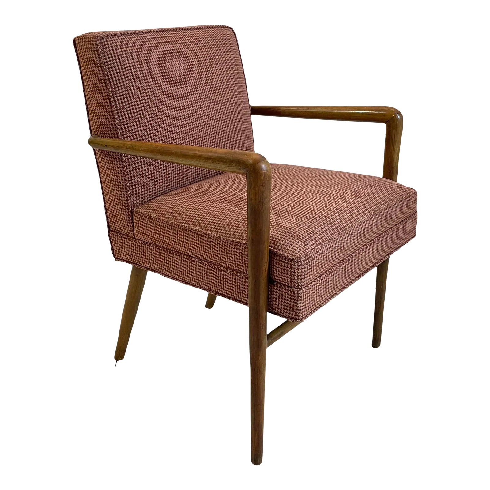 Mid 20th Century Red Checked Fabric Chair | Chairish