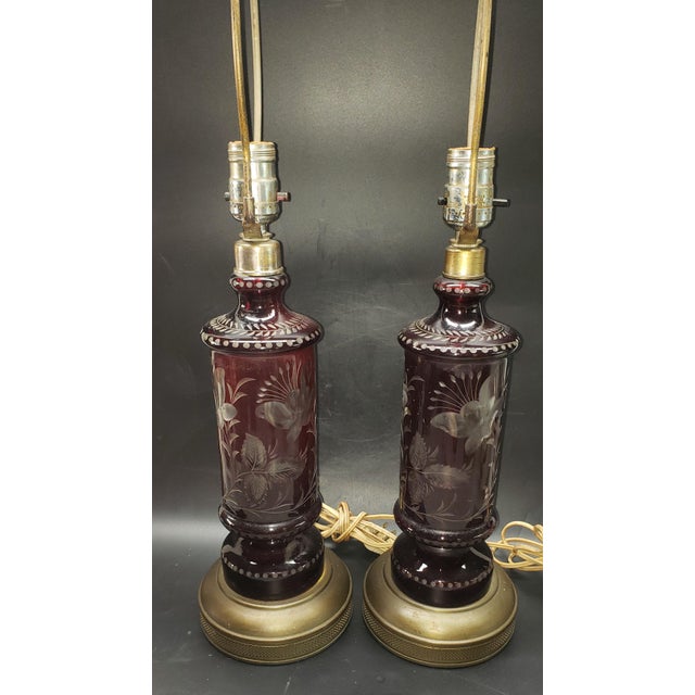 1920s Bohemian Ruby-Red Cut Glass Lamps - a Pair | Chairish