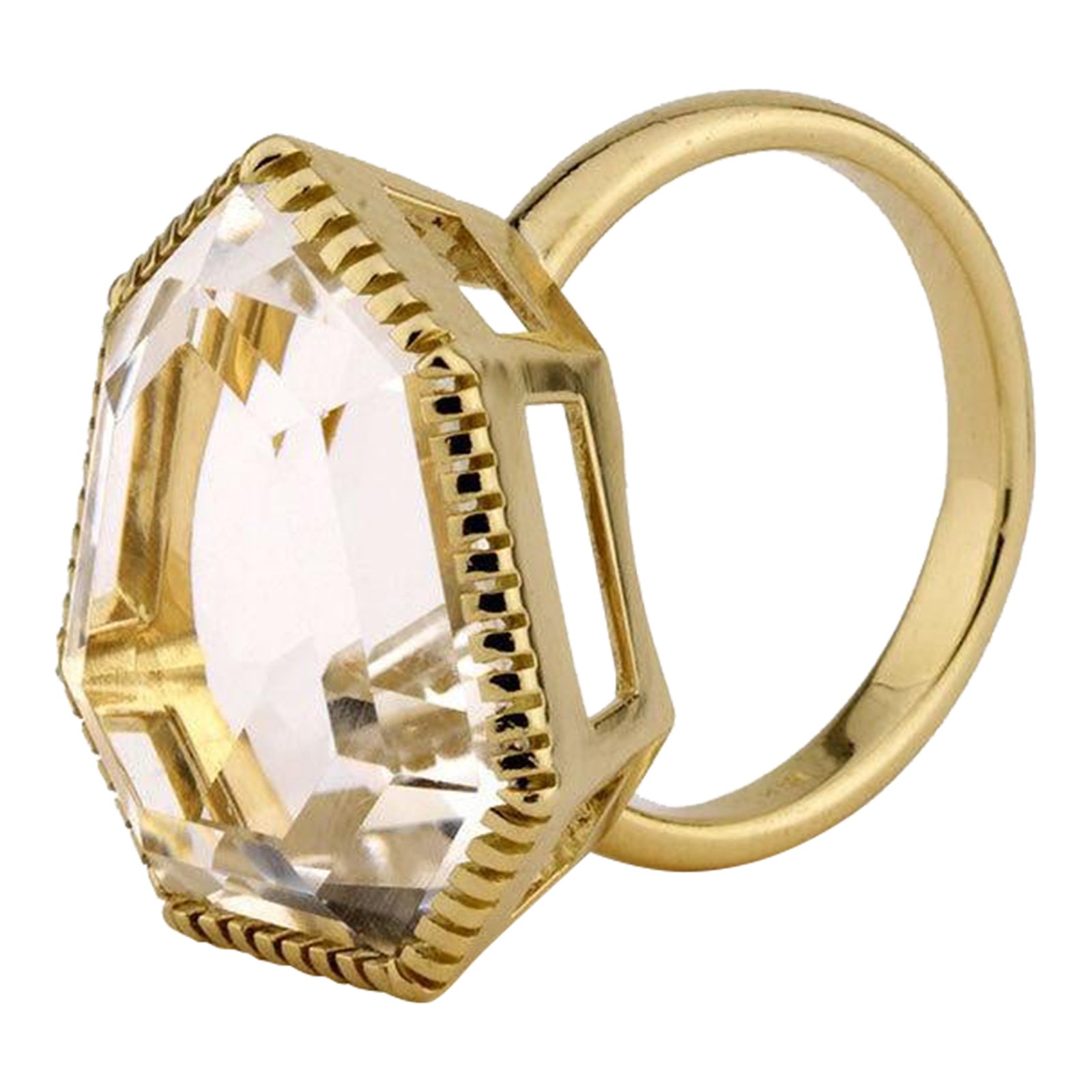18kt Yellow Gold Byzantine Ring with Rock Crystal | Chairish
