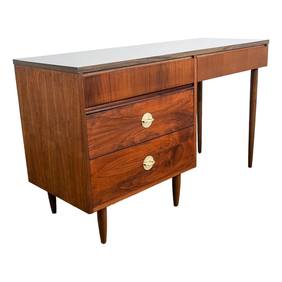 1960s Mid Century Modern Desk Walnut Executive Office 4 Drawer Vintage ...