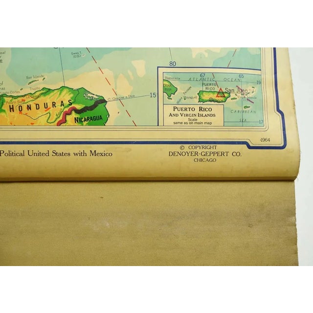 1964 Denoyer Geppert Series Canvas Mid America Roll Up Map | Chairish