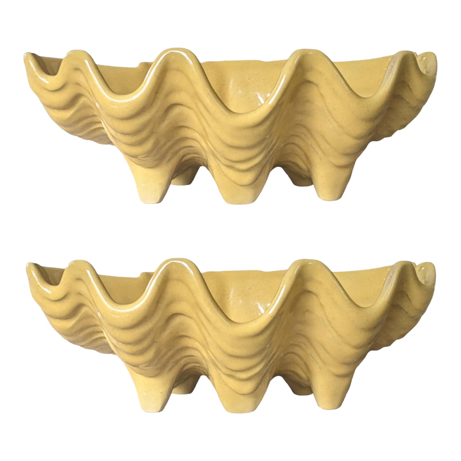 Vintage Yellow Ceramic Clam Shell Catch All Bowls - a Pair | Chairish