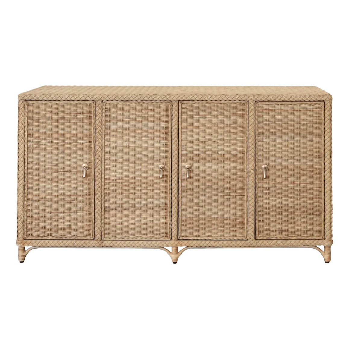 Matthew Izzo Home - Evander Four Door Rattan Buffet With Satin Brass Drawer Pulls | Chairish