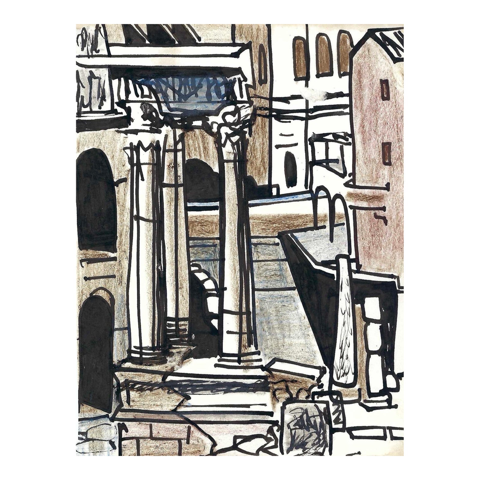 1950s Robert Angeloch Italian Mixed Media Painting | Chairish