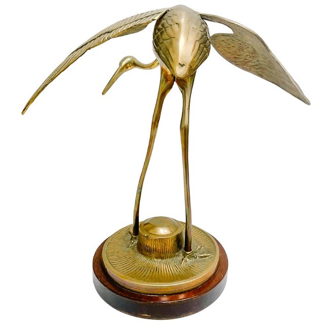 Mid-Century Extra Large Brass Cranes on Wood Bases - a Pair | Chairish