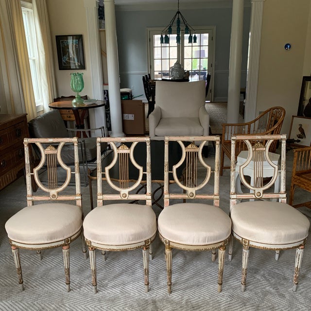 19th Century Swedish Gustavian Painted Lyre Back Dining Chairs With ...