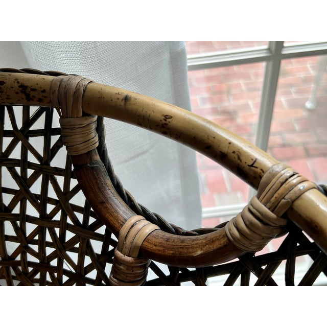 Vintage Tortoiseshell Bamboo and Woven Rattan Basket | Chairish