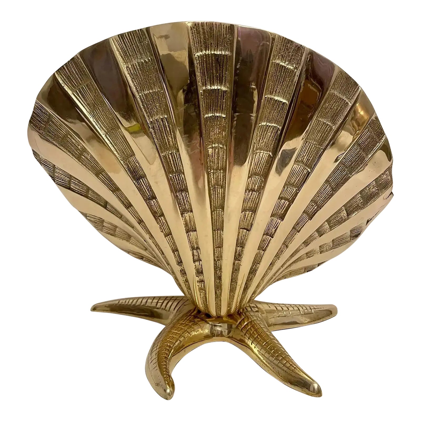 XL Brass Nautical Seashell on Starfish Base Planter Sculpture | Chairish
