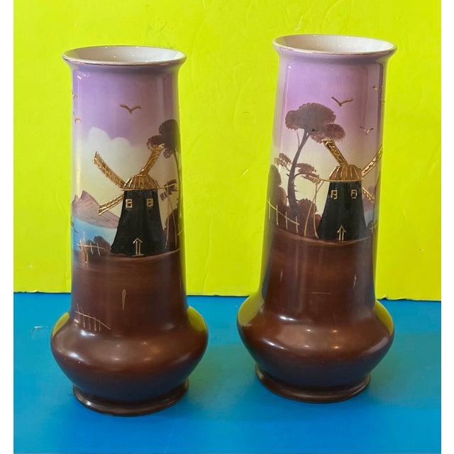 Antique Rubian Windmill Porcelain Vases - a Pair | Chairish