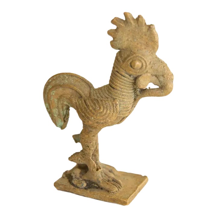 Vintage African Bronze Rooster Eating Snake | Chairish