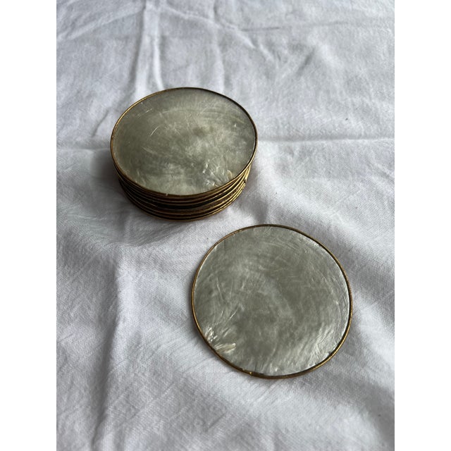 Vintage Capiz Shell and Brass Coasters 11 | Chairish