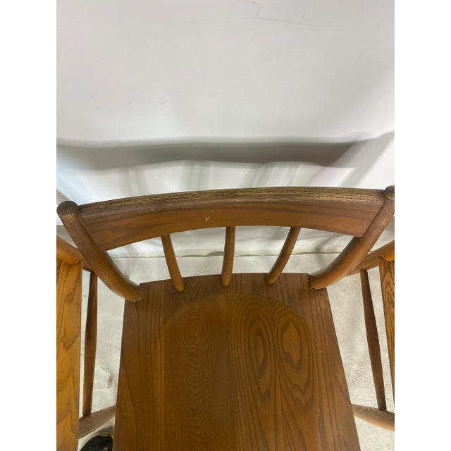 Set of 4 Mid Century Cafe Walnut Arched Spindle Back Chairs | Chairish