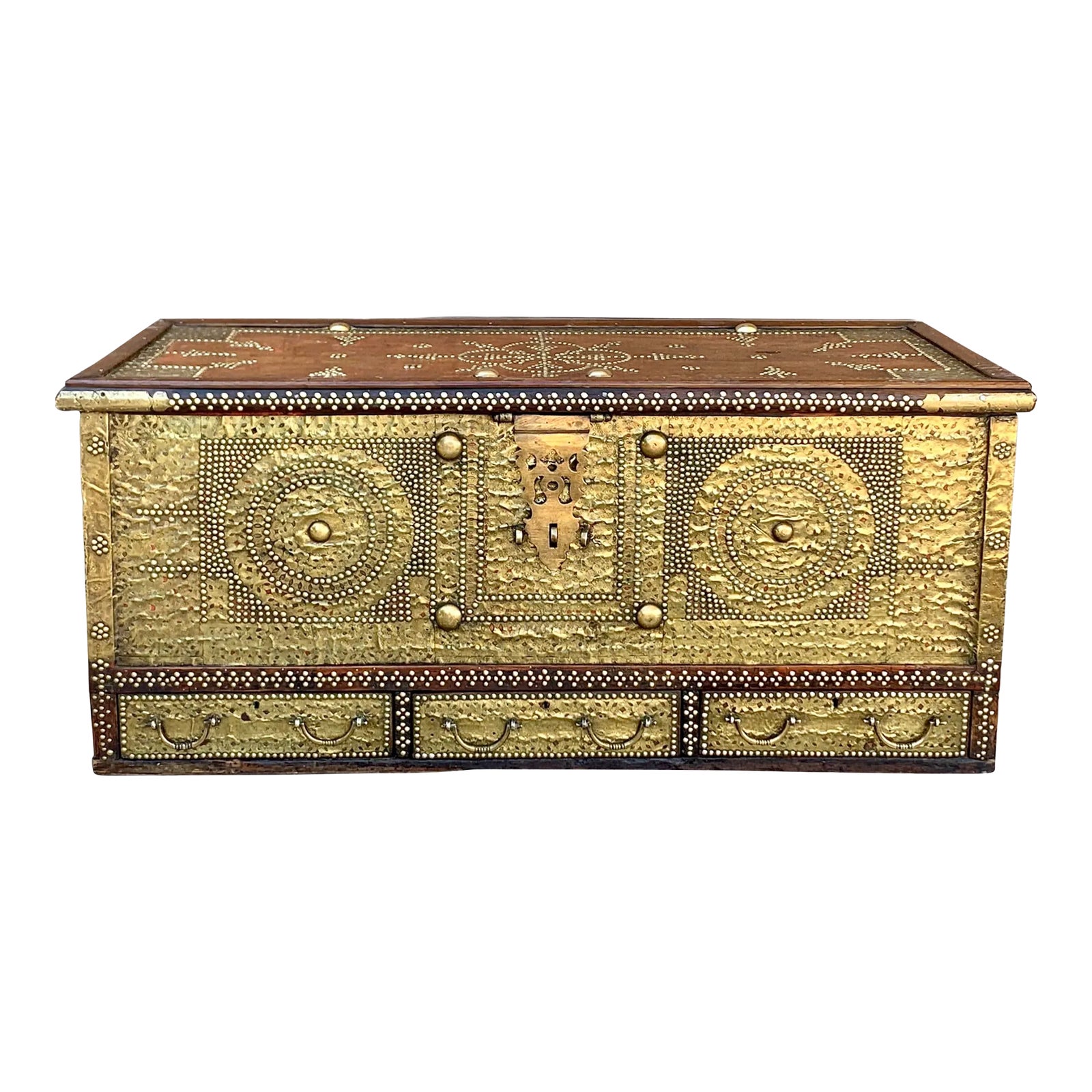 Antique Zanzibar Blanket Chest Teak Wood With Brass Metal Overlay, 19th ...
