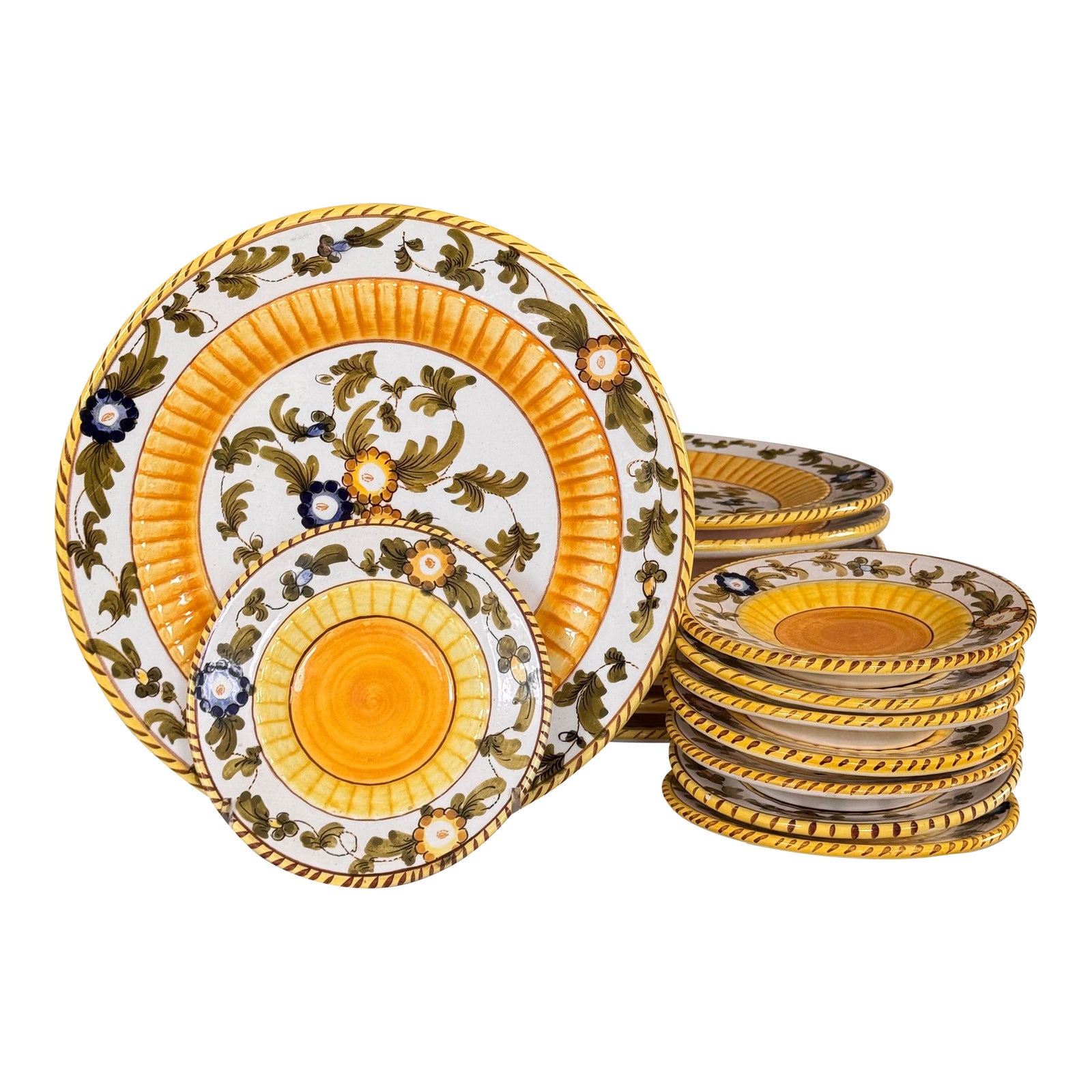 16 Pieces Vintage Italian Ceramiche Hand Painted Salad and Olive Oil ...