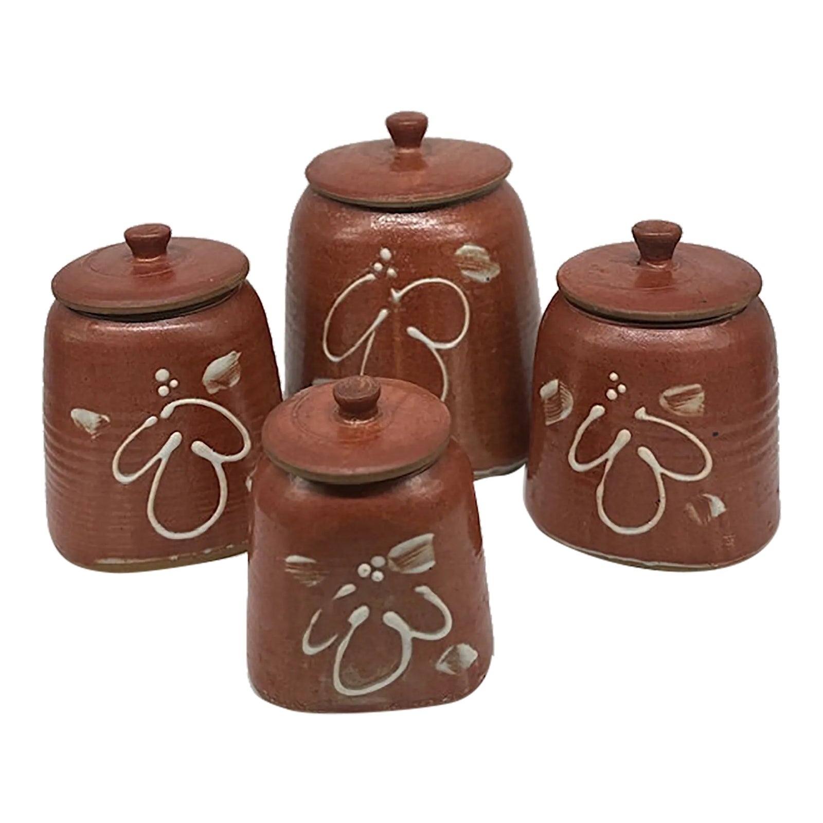 Late 20th Century Handcrafted Rust-Colored Studio Pottery Canisters ...
