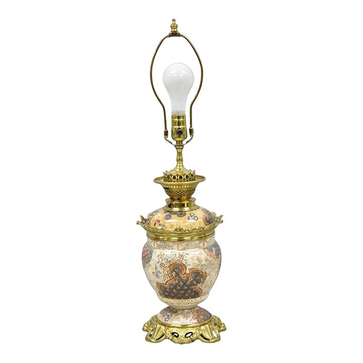 Vintage French Victorian Paint Decorated Porcelain & Brass Parlor Table ...