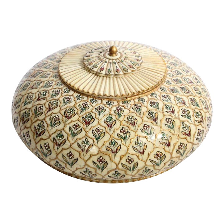 Collectible Opium Container Mughal Art Round Lidded Box | Chairish