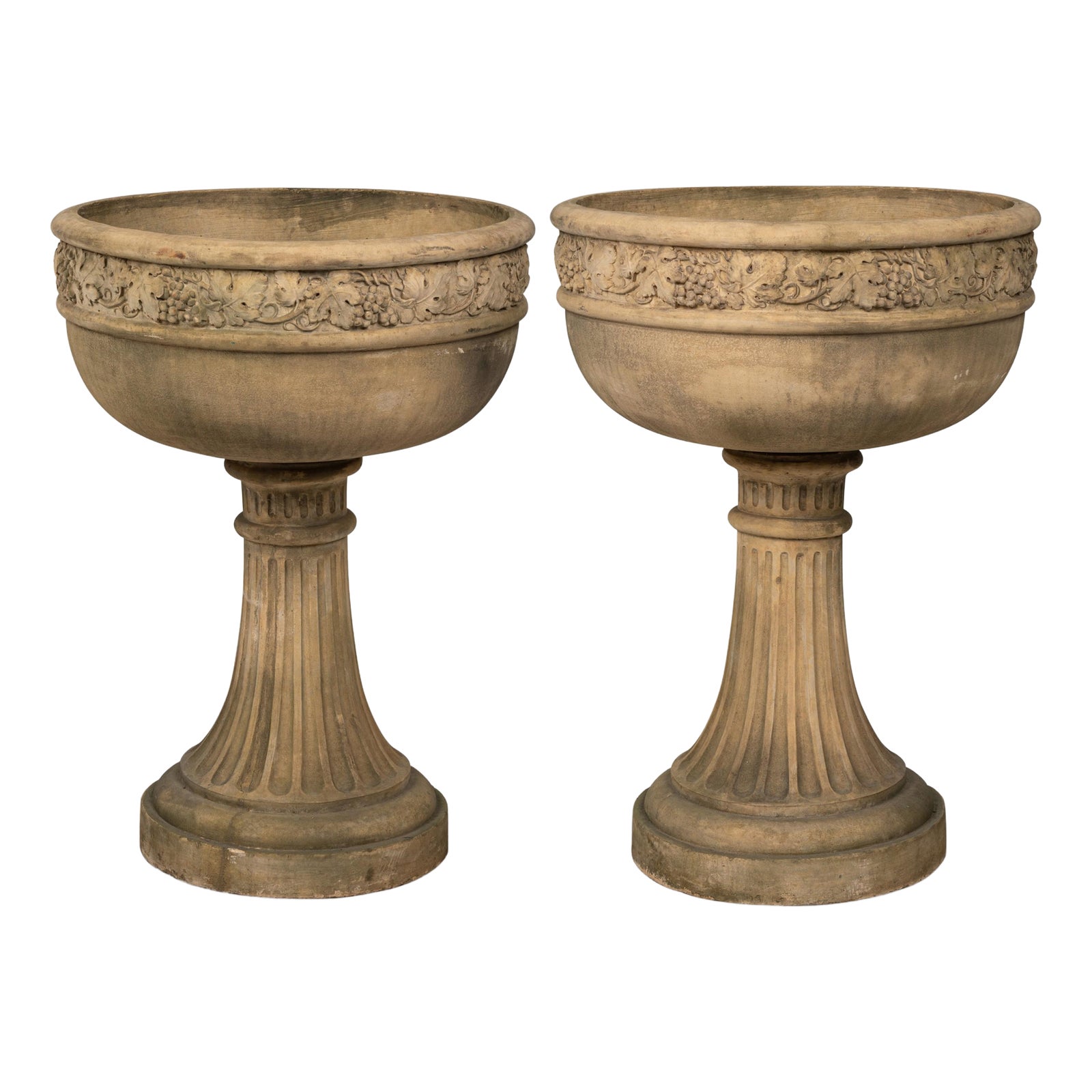 Pair of Mid-Century Beige Cast Stone Outdoor Urns / Planters | Chairish