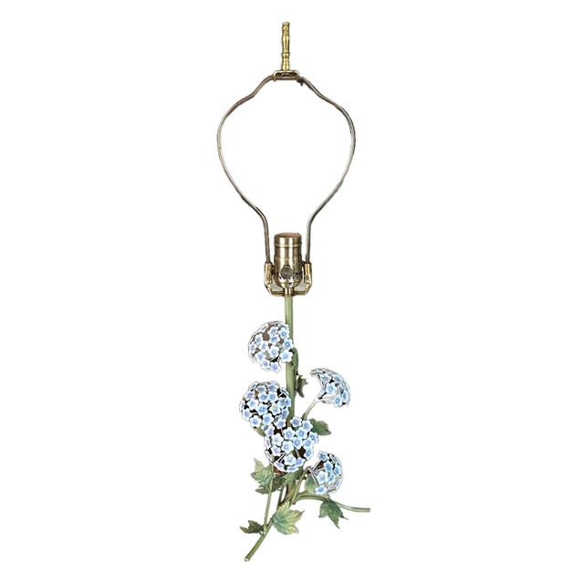 Vintage Blue Tole Floral / Flower Hydrangea Lamp | Chairish
