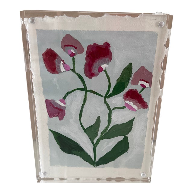 Original Abstract Floral Painting in Acrylic Block Frame | Chairish