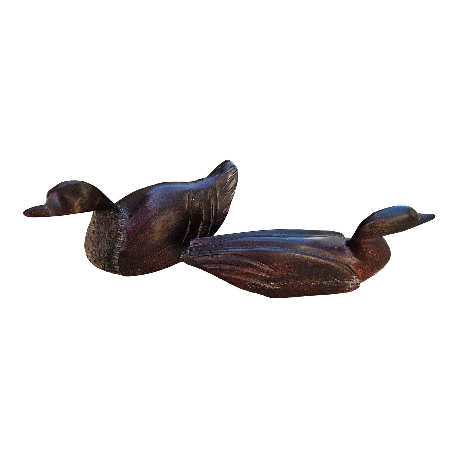 Mid 20th Century Pair of Hand-Carved Vintage Wood Ducks | Chairish