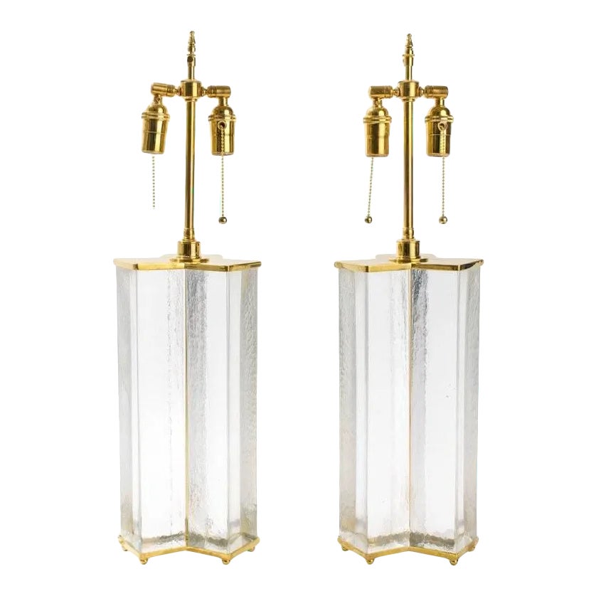 Cast Textured Glass Column Table Lamps - A Pair | Chairish