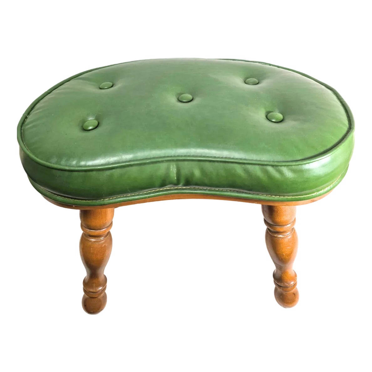 Mid Century Green Vinyl Kidney Shaped Footstool Ottoman C 1950s 60s