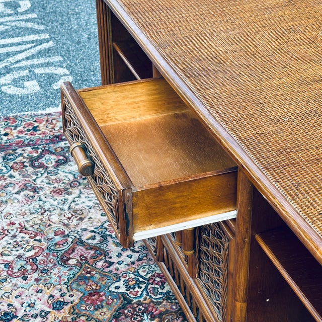 American Rattan Tahiti Media Console or Credenza With Leather Wrapped ...
