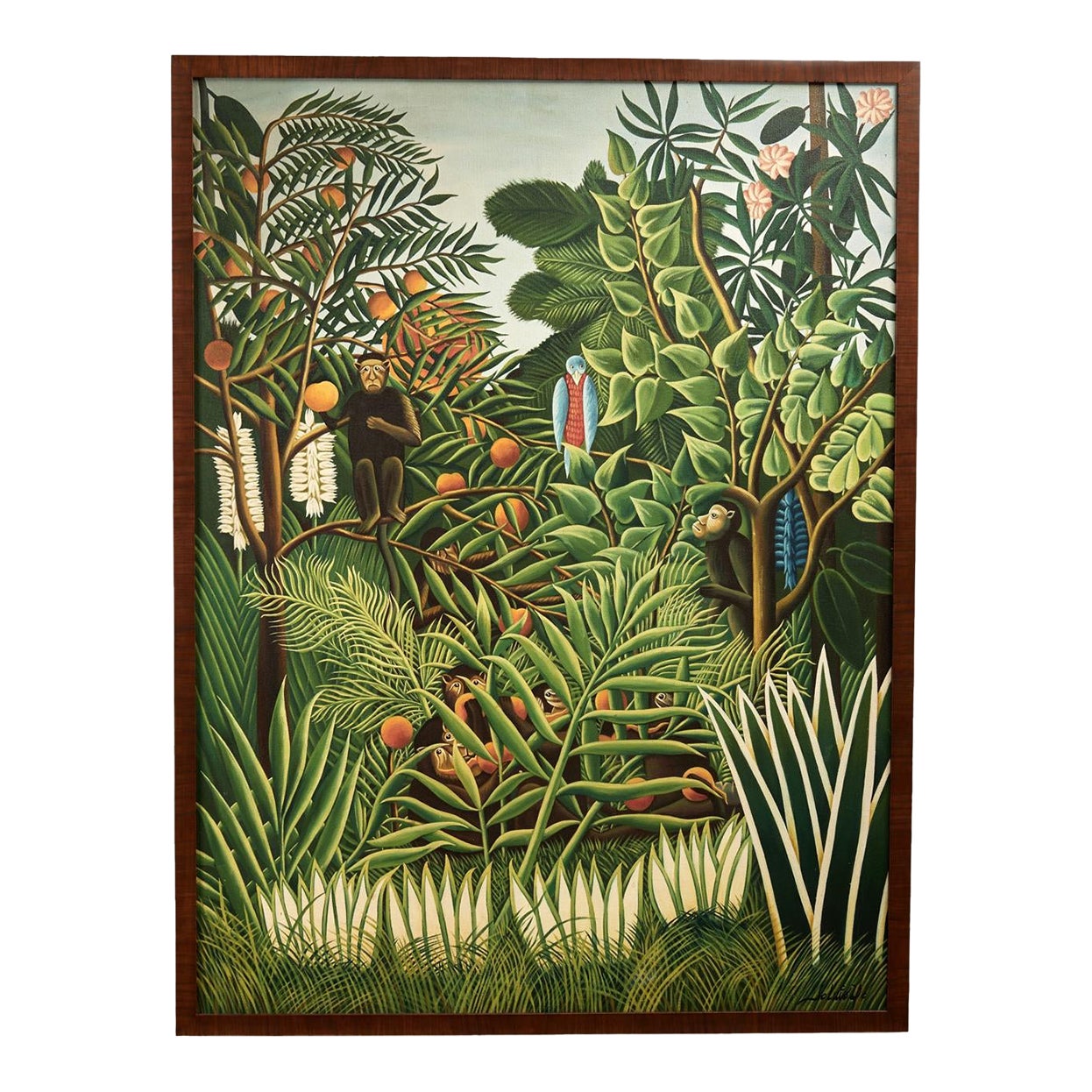 Vintage Haitian Painting of a Jungle Scene With Monkeys | Chairish