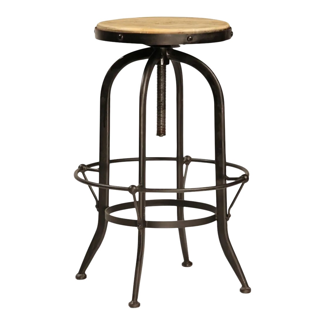 Wood & Iron Round Adjustable Stool | Chairish