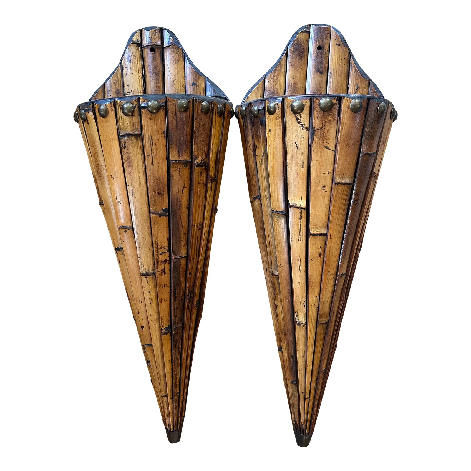 Mid 20th Century Split Bamboo Wall Planters - a Pair | Chairish
