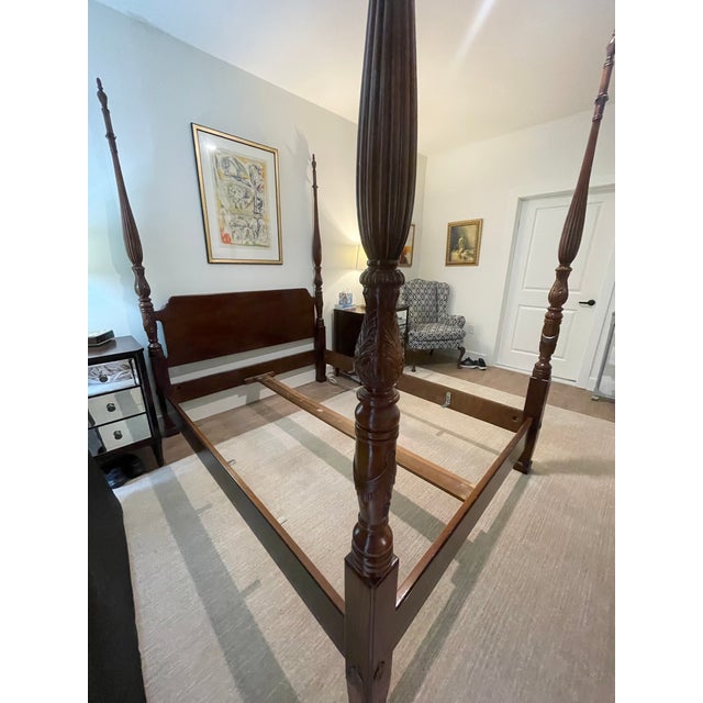 1980s Henredon Georgian Carved Mahogany Queen Size Four Poster Bed ...