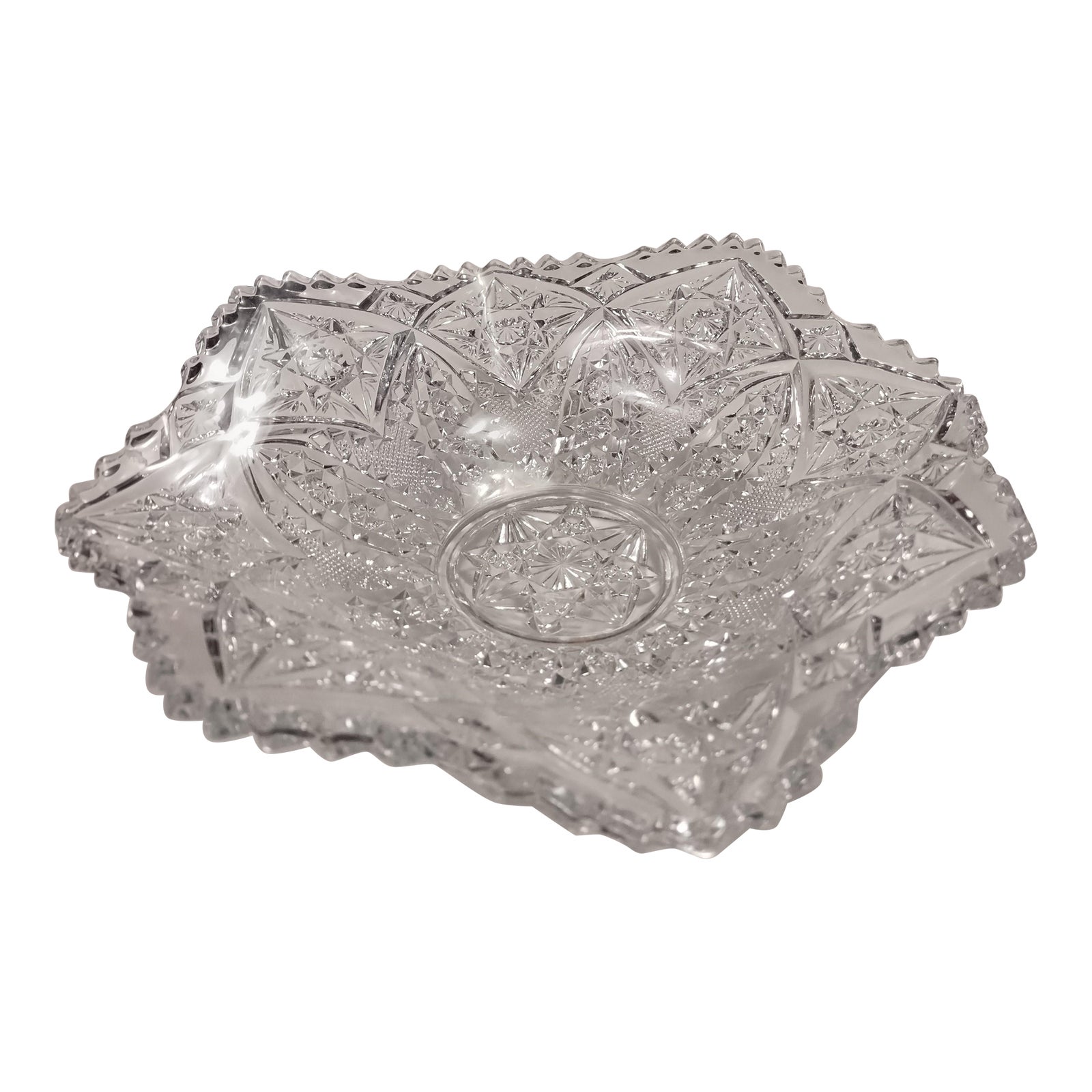 Early 1900s American Brilliant Cut Glass Hobstars and Stars Design Bowl ...