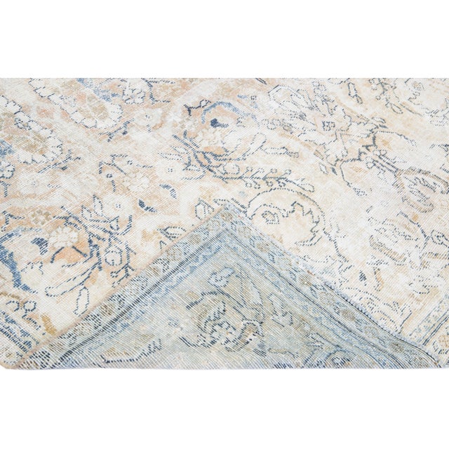 Vintage Persian Mahal Distressed Beige Handmade Floral Wool Rug | Chairish