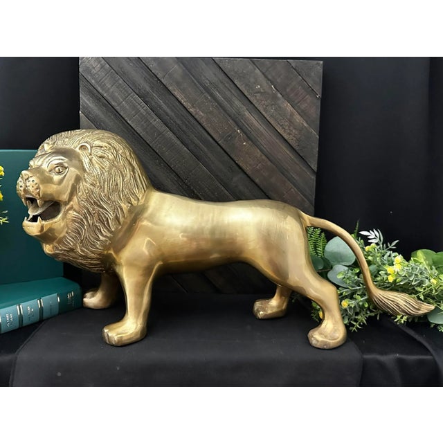23" Large Solid Brass Lion King of the Jungle Cat Statue Mid Century ...