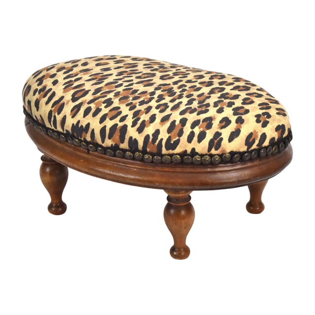 Mid 20th Century Vintage Petite Leopard Print Footstool With Brass ...