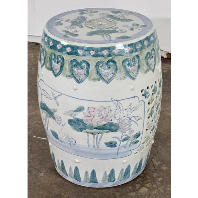 Vintage Lily Pad Motif Ceramic Garden Stool | Chairish
